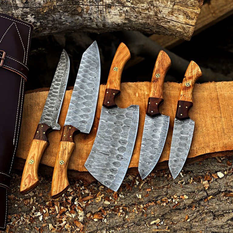 HAND FORGED DAMASCUS STEEL CHEF KNIFE SET CUTLERY KITCHEN KNIVES ...